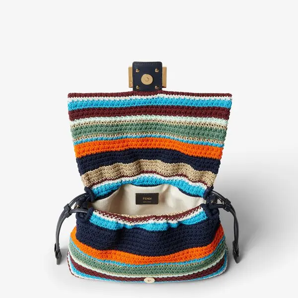 Fendi Baguette® Soft Medium Multicolor Raffia-effect Material And Cotton Crochet Bag